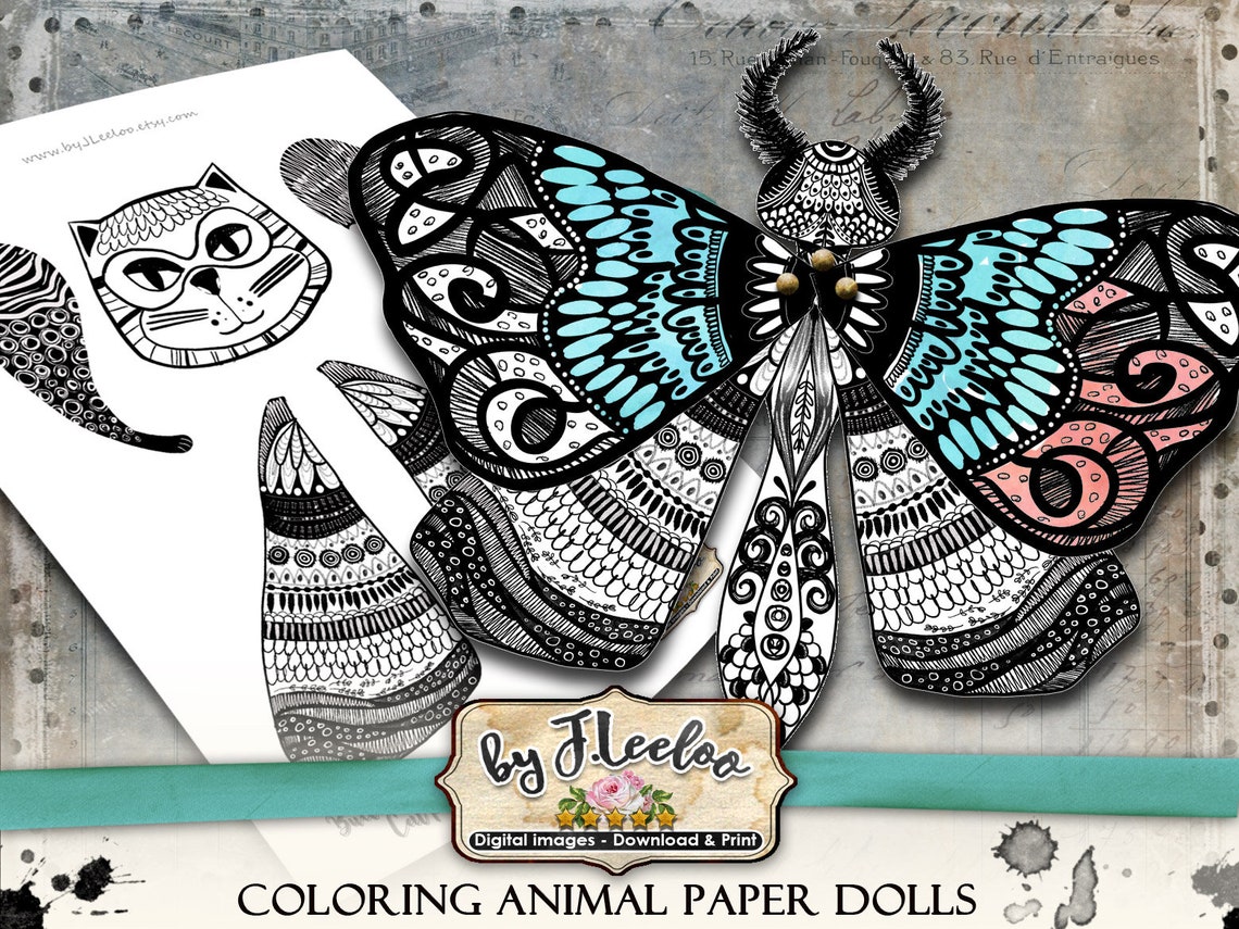 ANIMAL Paper Dolls Digital Altered Art Colorable Articulated Digital ...