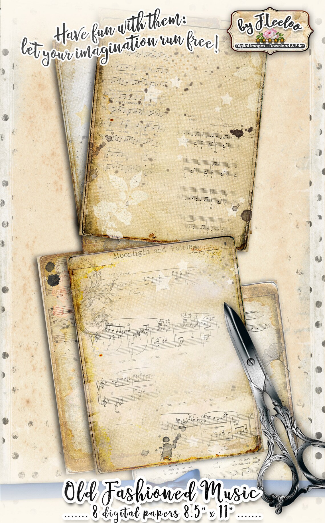 OLD FASHIONED MUSIC 8 Distressed Victorian Papers Digital Collage ...