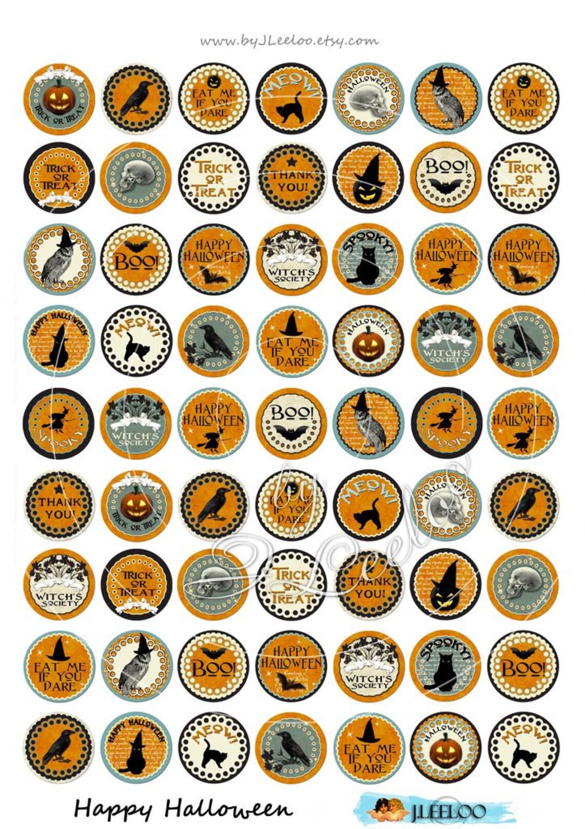 HAPPY HALLOWEEN 1 Inch Circle Digital Download Printable Images for ...