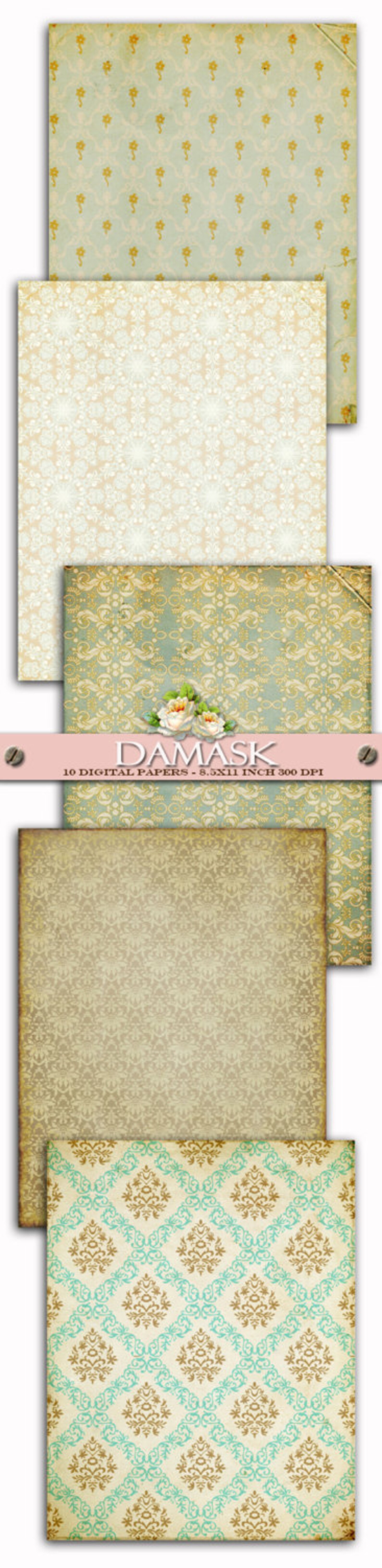 DAMASK 10 Large Digital Collage Sheets Papers for Scrapbook Instant ...