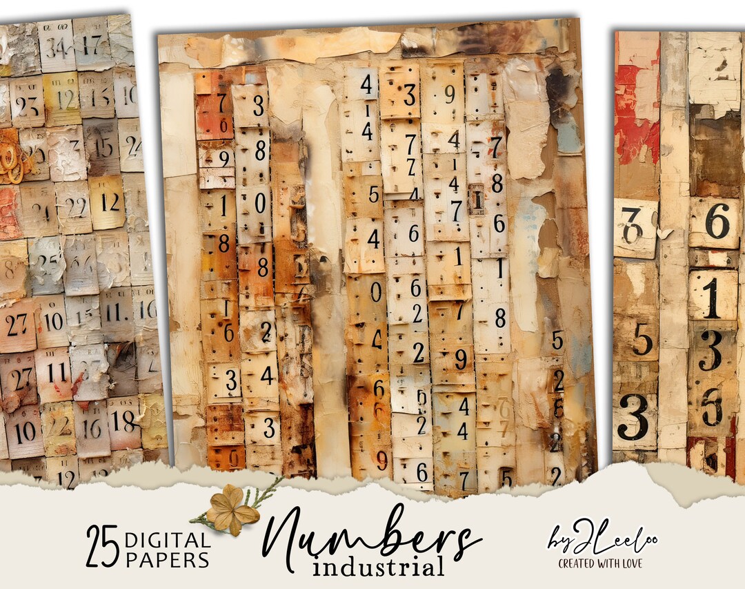 INDUSTRIAL NUMBERS Grunge Vintage Papers | Junk Journal Pages Old ...