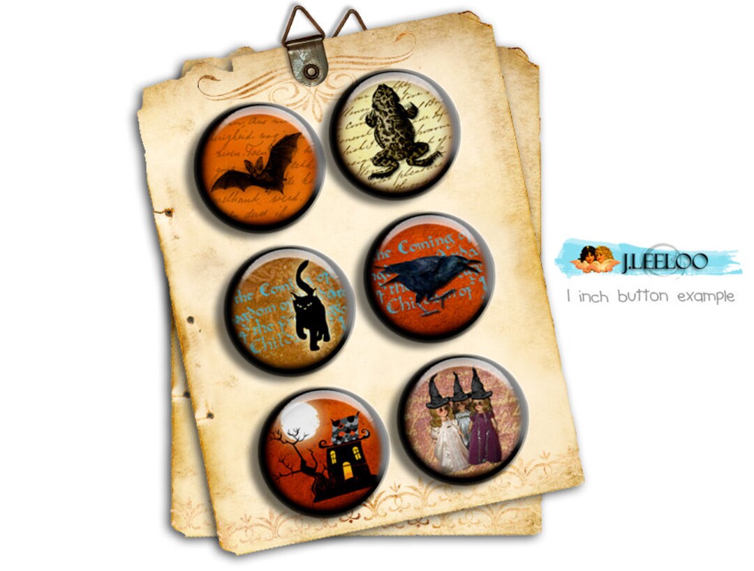 SCARY CIRCLE 1.313 Inch Button Size Digital Collage Sheet Gothic Bat ...