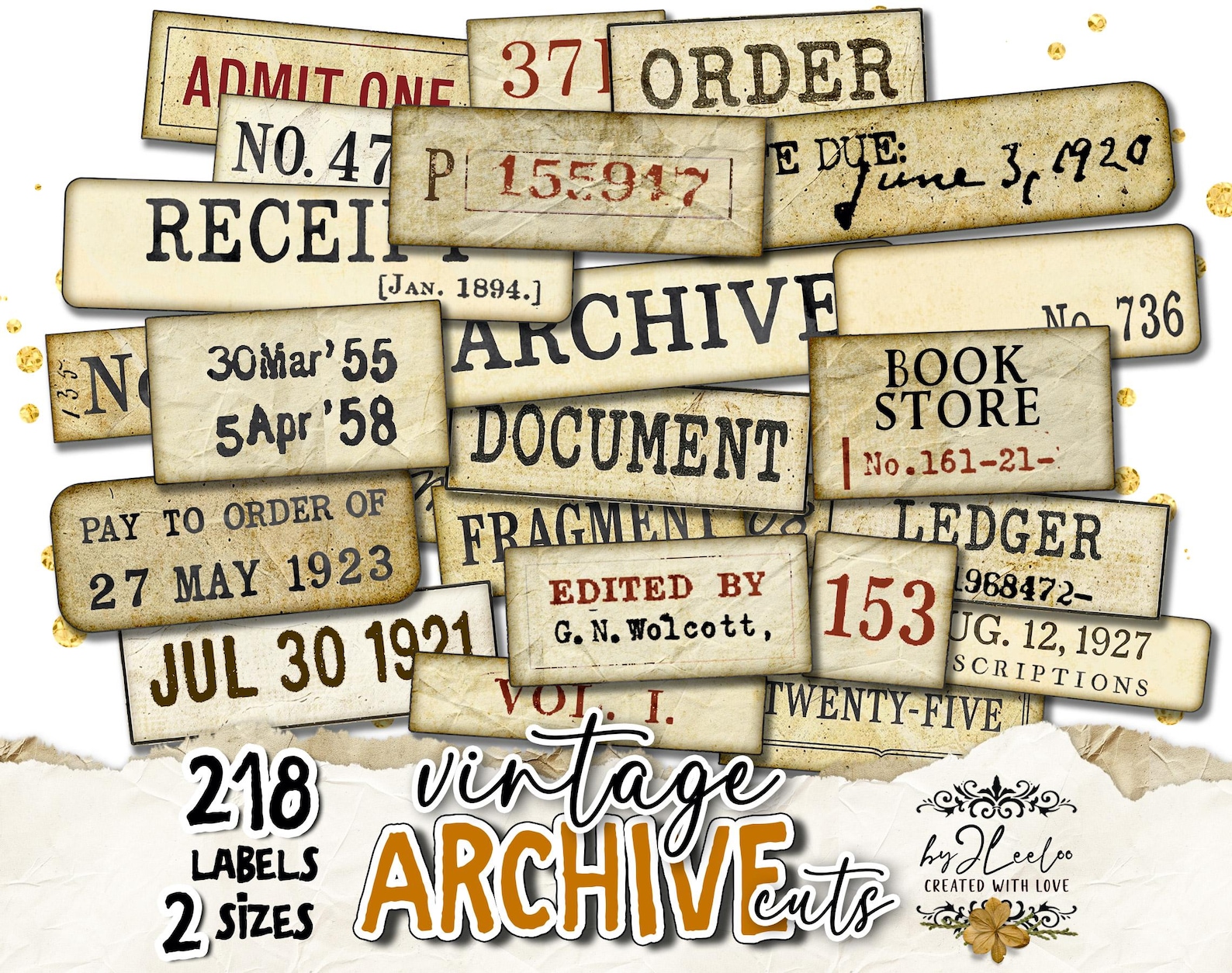 VINTAGE ARCHIVE CUTS Text Label Printable Word | Old Ledger Vintage ...