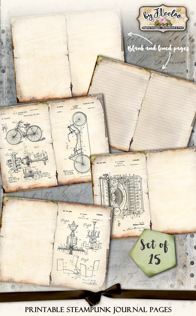 Printable JOURNAL PAGES Steampunk Papers 8.5x11 Inch Diary Junk Journal ...