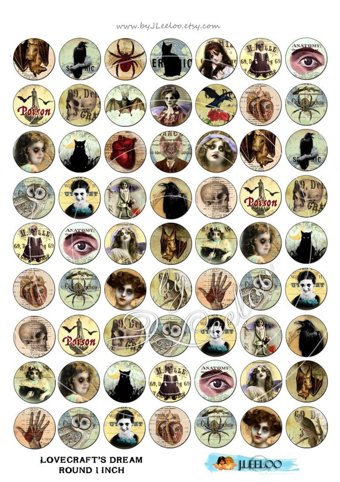 Digital Collage Sheet LOVECRAFT DREAM 1 Inch Circle for Spooky ...