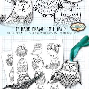 OWLS Digital Printable Clip Art Silhouette Outline Hand-drawn ...