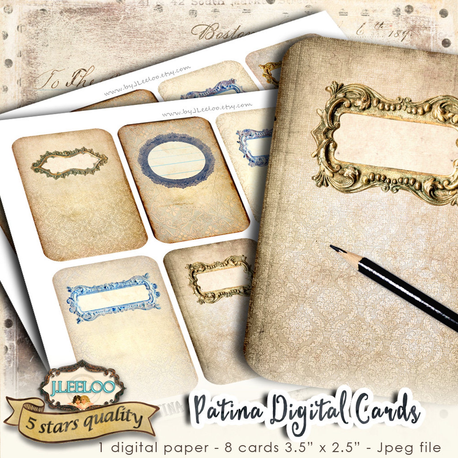 PATINA Cards Tags Writable Digital Printable Collage Sheet - Etsy