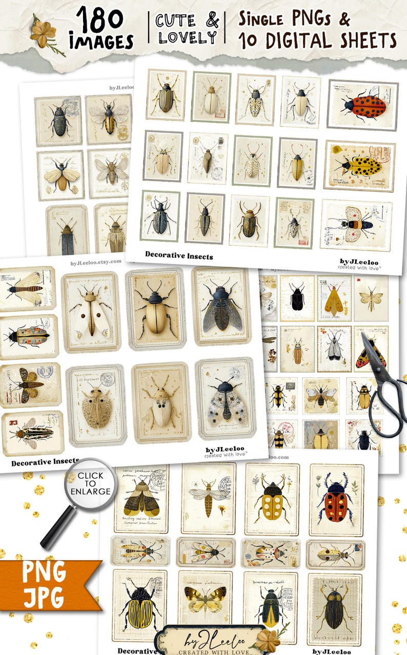 DECORATIVE INSECTS Entomology Printable Labels for Junk Journal ...
