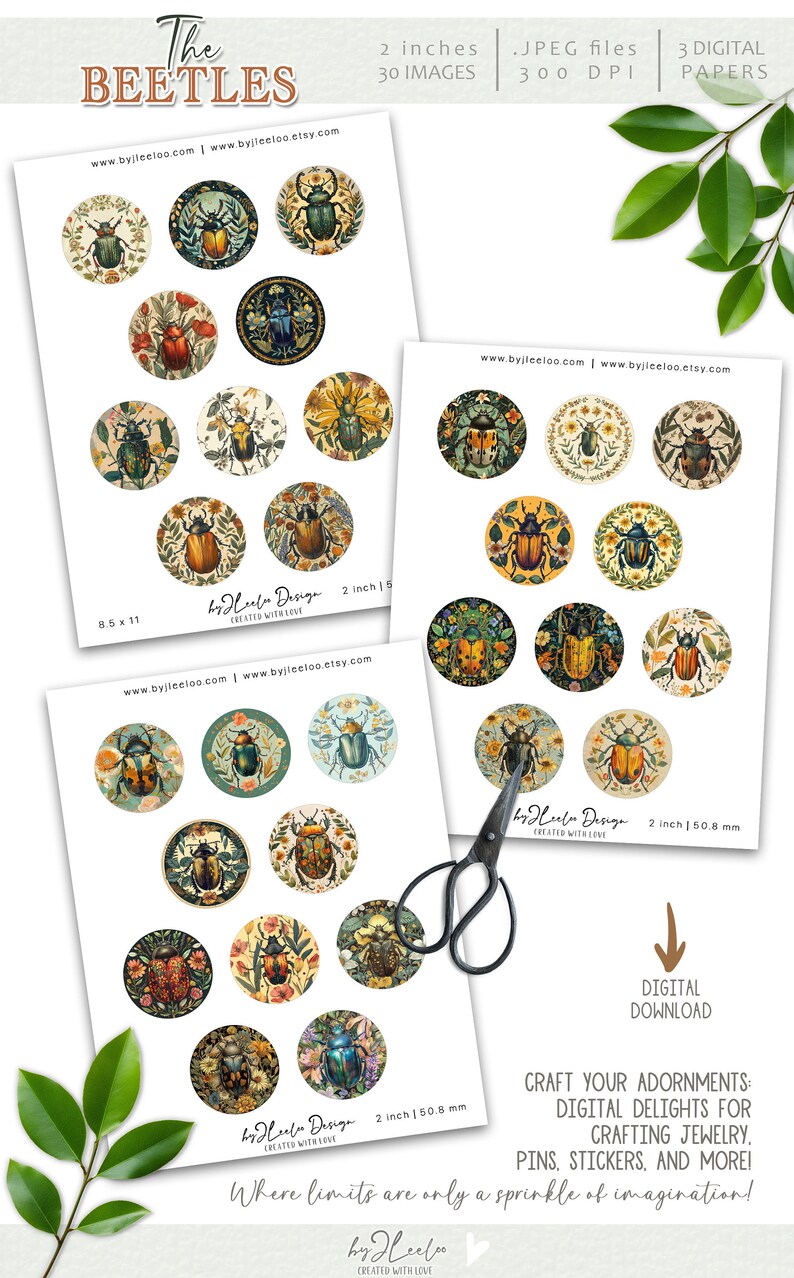 THE BEETLES 2 Inch Printable | Supplies Circle Pendant Cabochon Charm ...