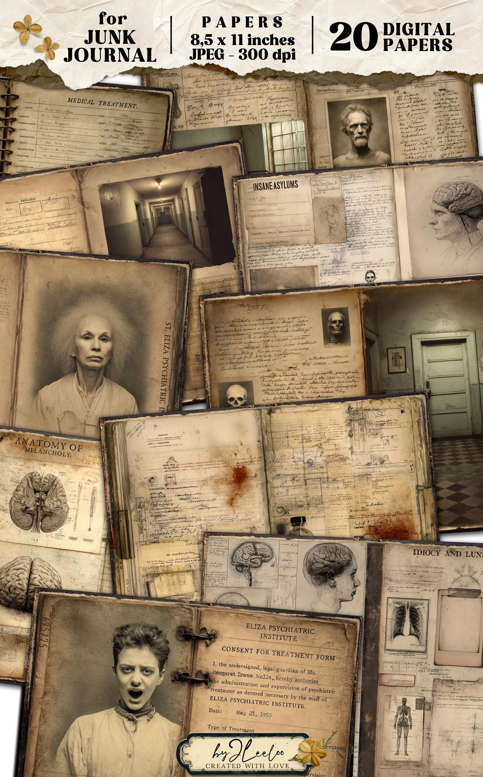 ANATOMY OF MADNESS | Vintage Asylum Junk Journal Pages, Psychiatric ...