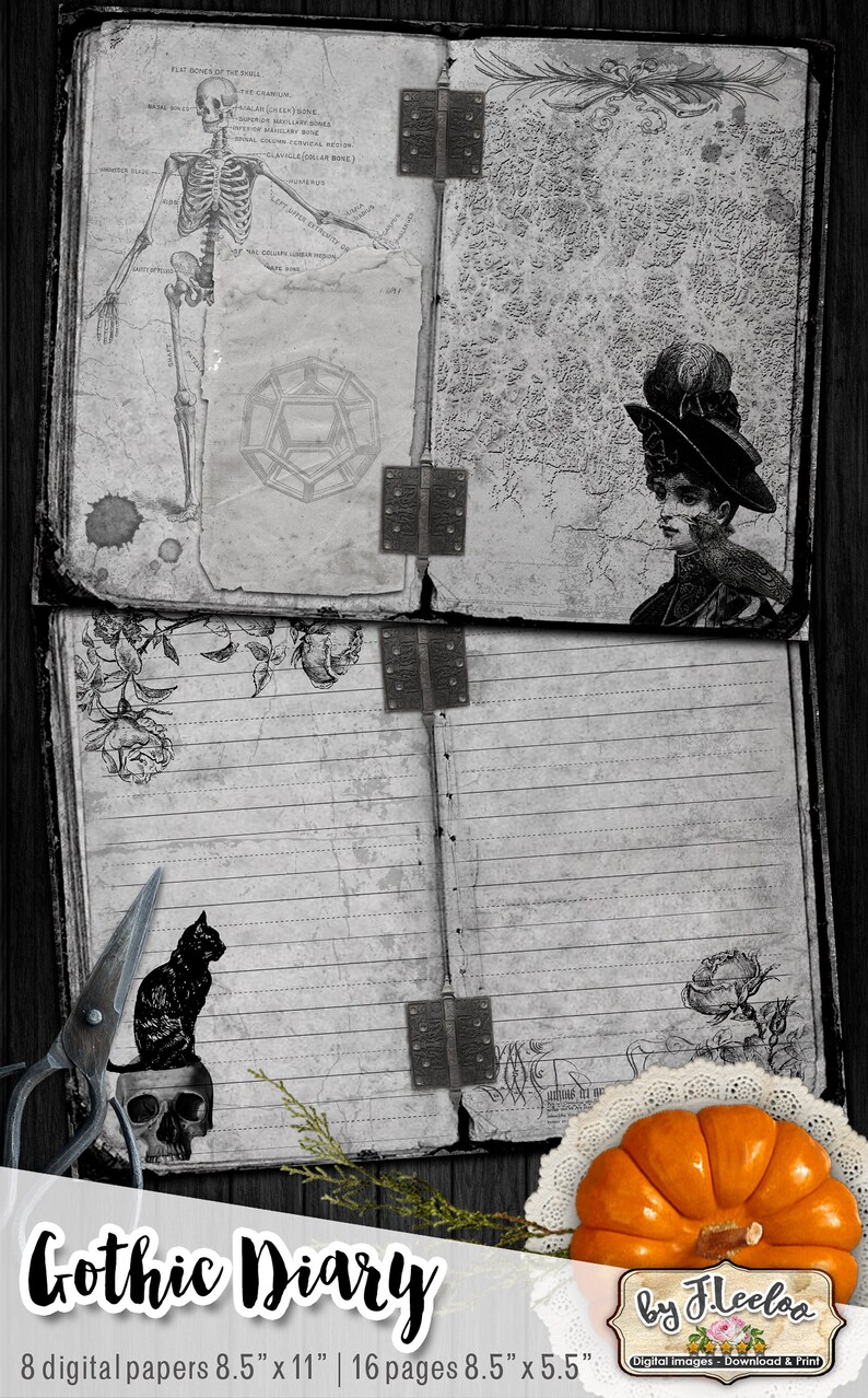 GOTHIC DIARY Journal Large 8.5x11 Inch Junk Journal Crafting - Etsy