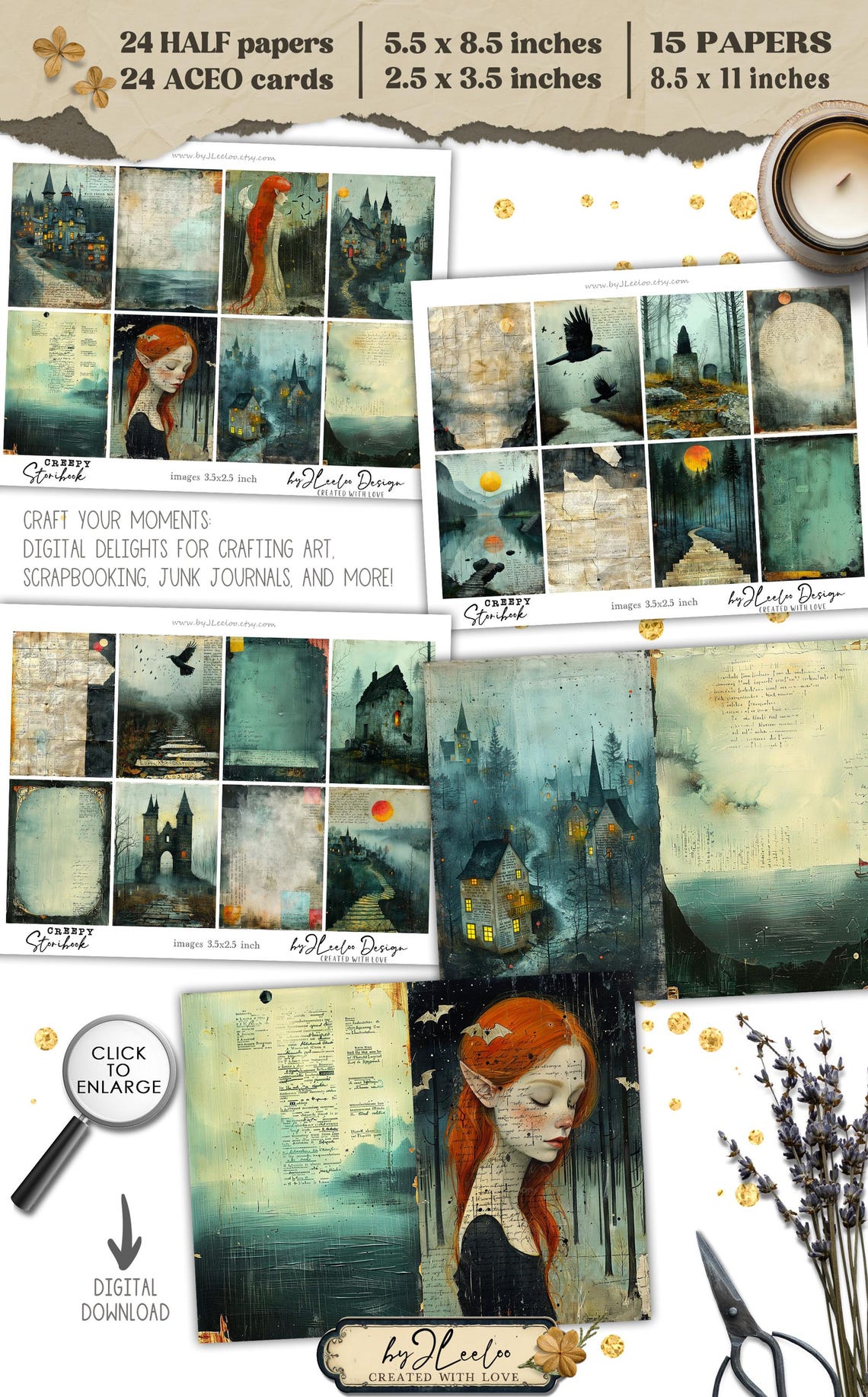 CREEPY STORYBOOK Half Pages Dark Gothic Printable | Eerie Horror ...