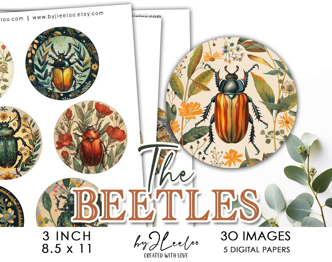 THE BEETLES 3 Inch Printable Pendant | Supplies Round Mirror Sticker ...