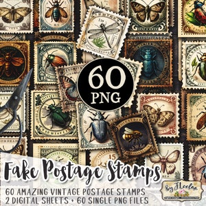 FAKE POSTAGE STAMPS Entomology Supplies Png Printable Vintage Ephemera ...