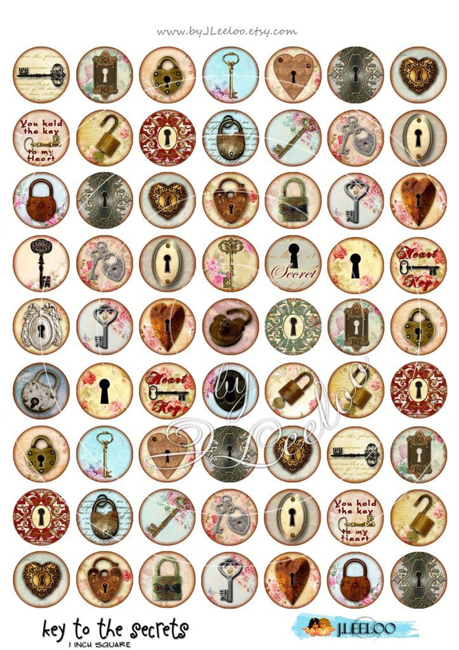 Digital Collage KEY to the SECRET 1 Inch Circle Padlock Diary - Etsy