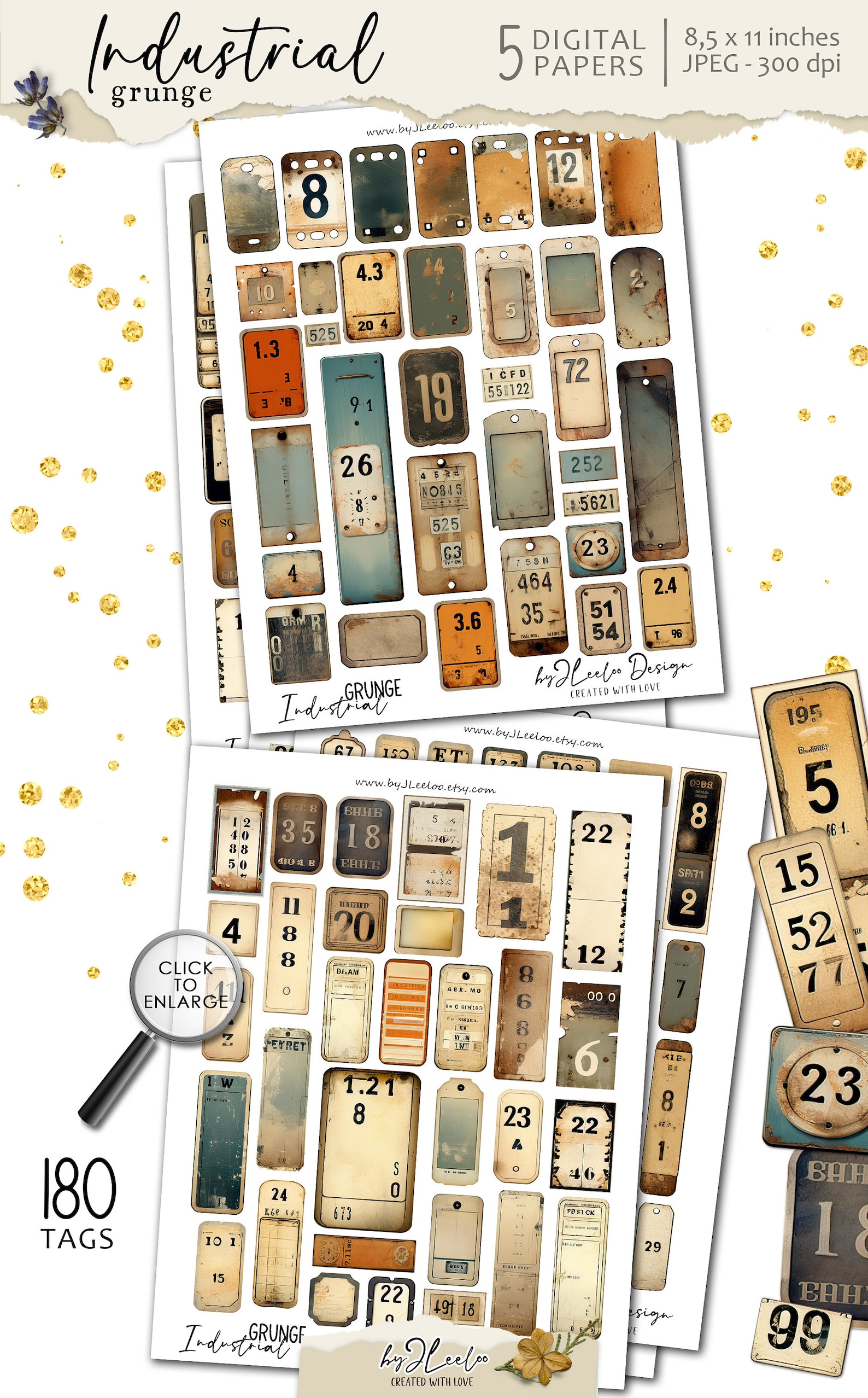INDUSTRIAL GRUNGE Numbers Labels Printable Steampunk Supplies | Tags ...
