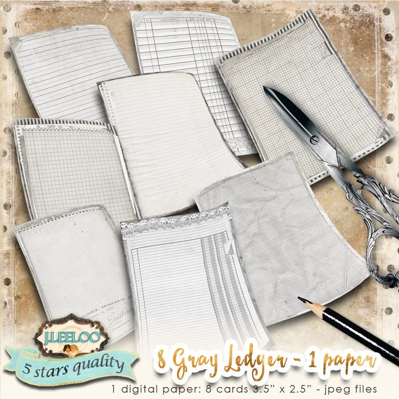 GRAY LEDGER Journal Cards Tags Printable Crafting Digital | Etsy