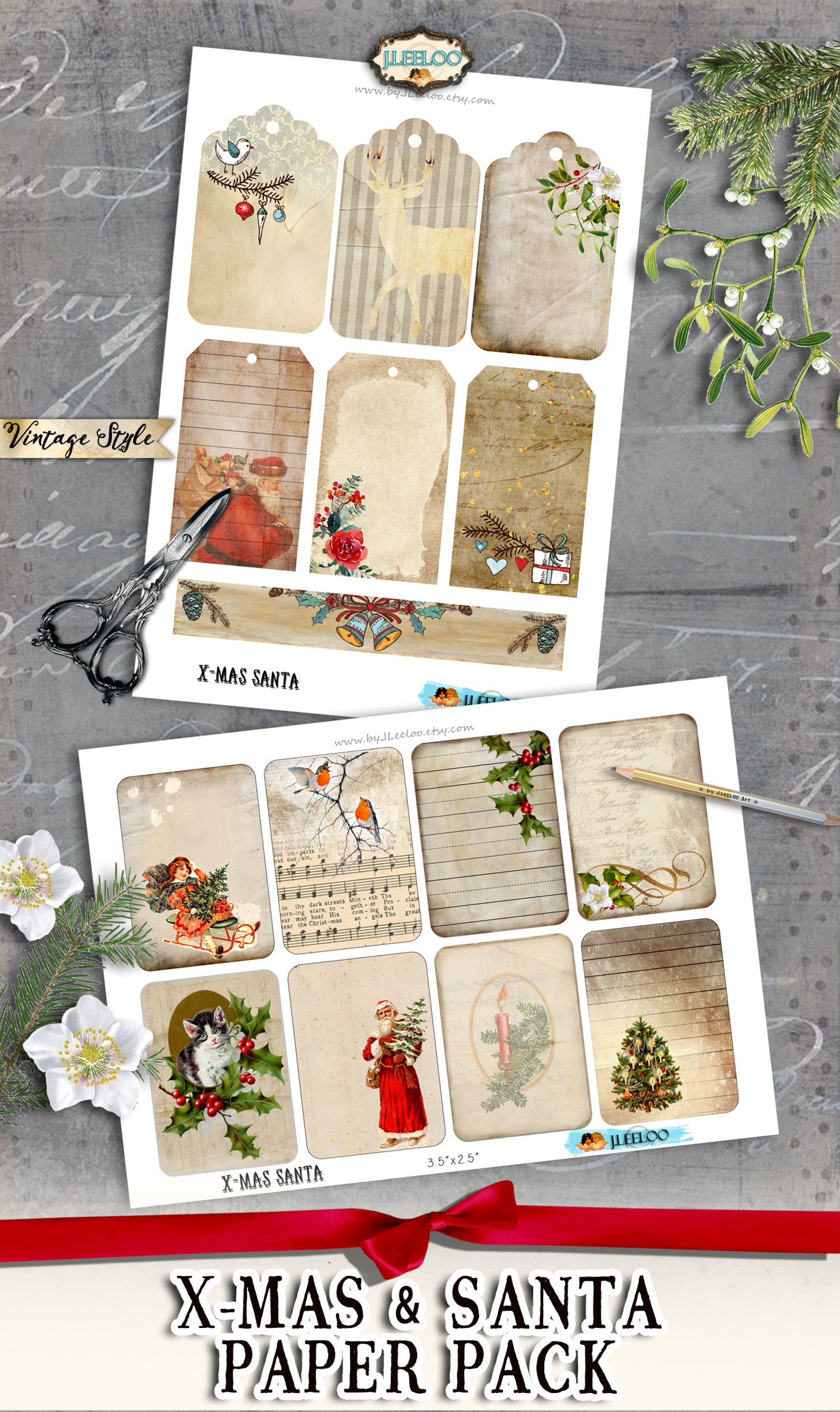 X-MAS SANTA Paper Pack Vintage Holidays Digital Collage Sheet - Etsy