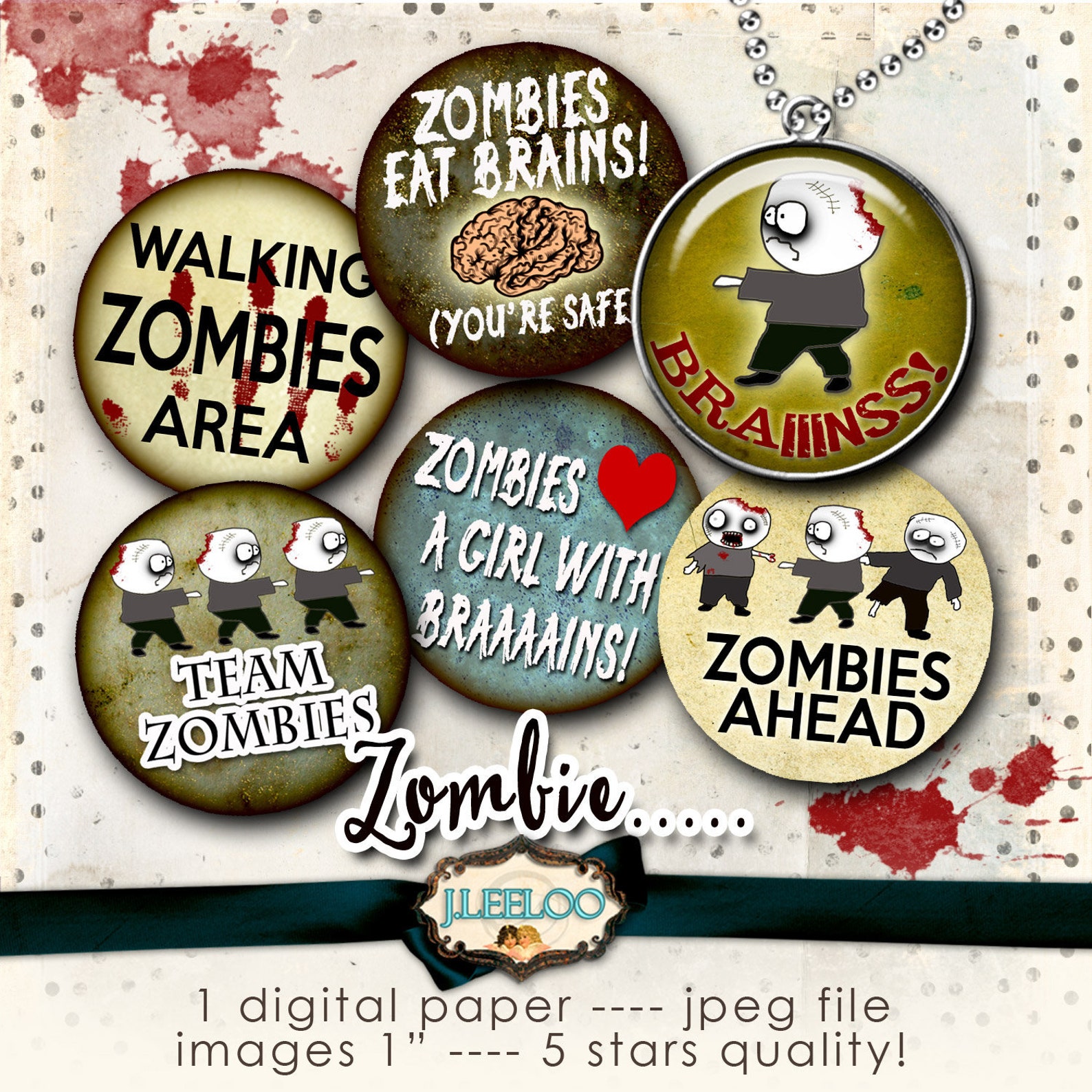 ZOMBIES Digital Download 1" Size Halloween Printable Images for Glass ...