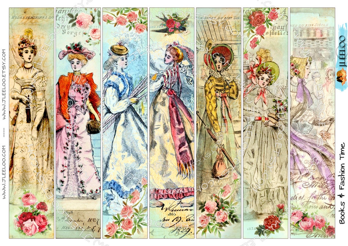 BOOK and FASHION TIME Printable Bookmarks 7.9x1.6 Inch Digital - Etsy
