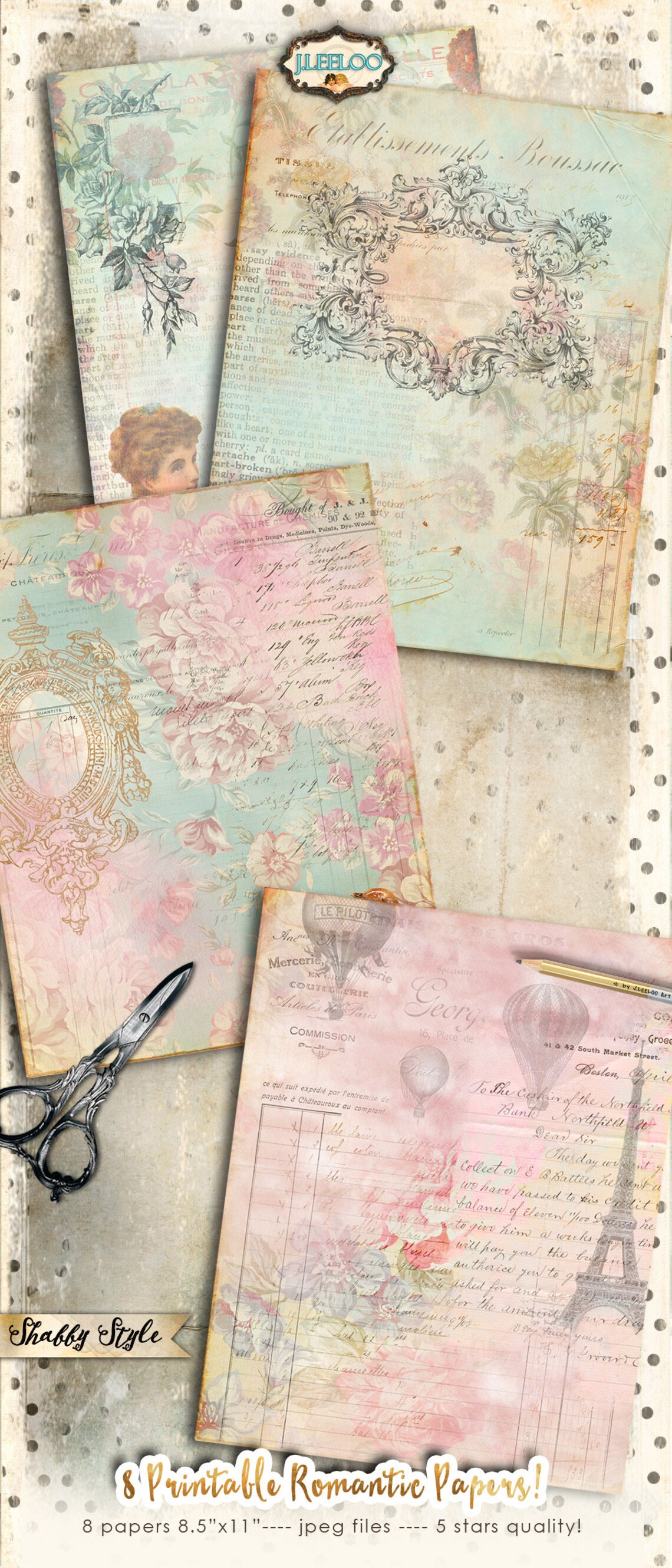 ROMANTIC 8 Victorian Papers for Scrapbook Digital Collage | Etsy
