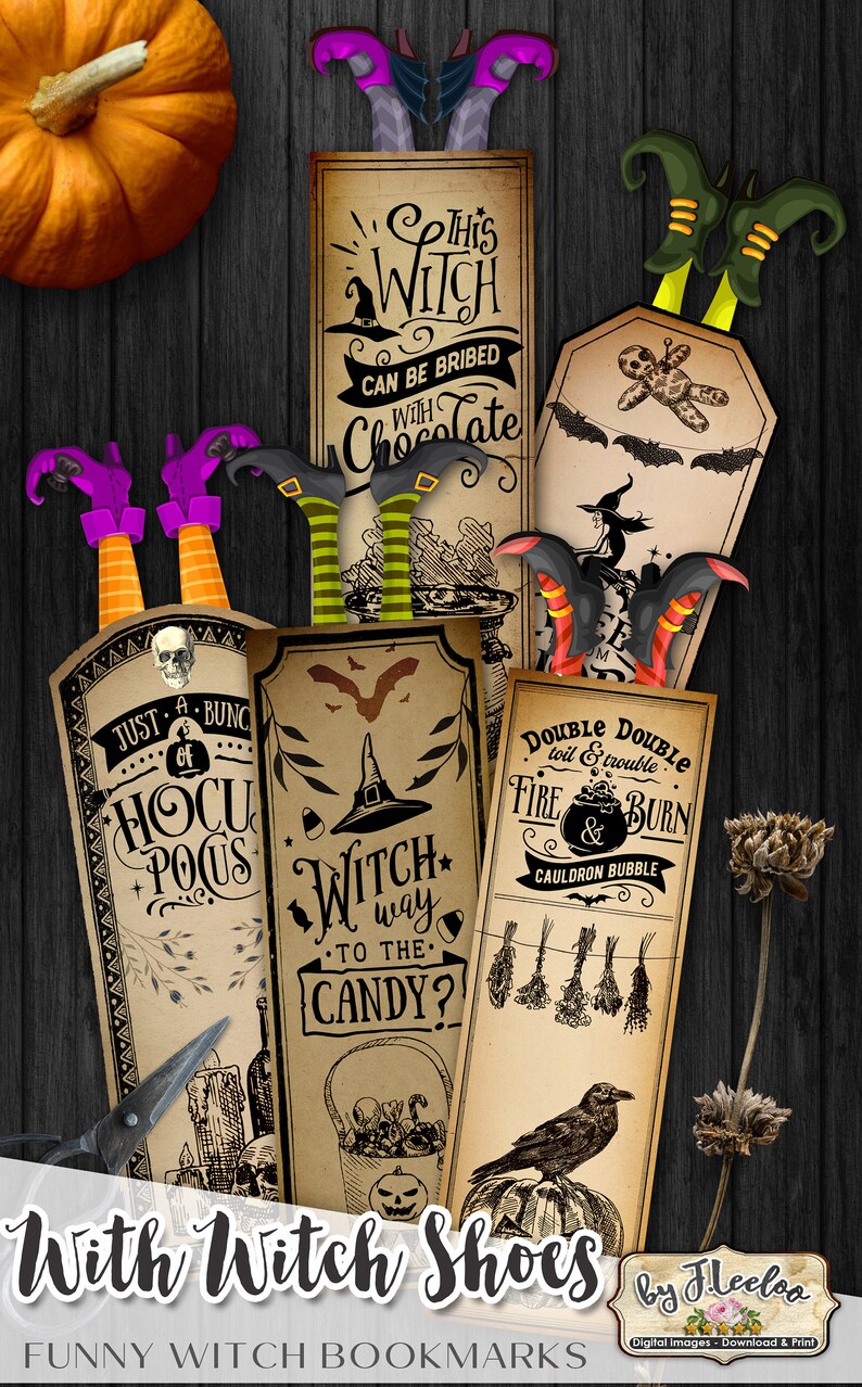 WITCH SHOES BOOKMARKS Printable Funny Scary Halloween Party Instant ...