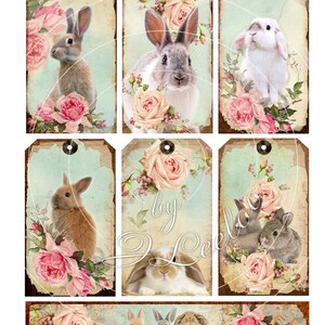 HAPPY BUNNIES Easter Tags Digital Shabby Chic Jewelry Holder Roses ...