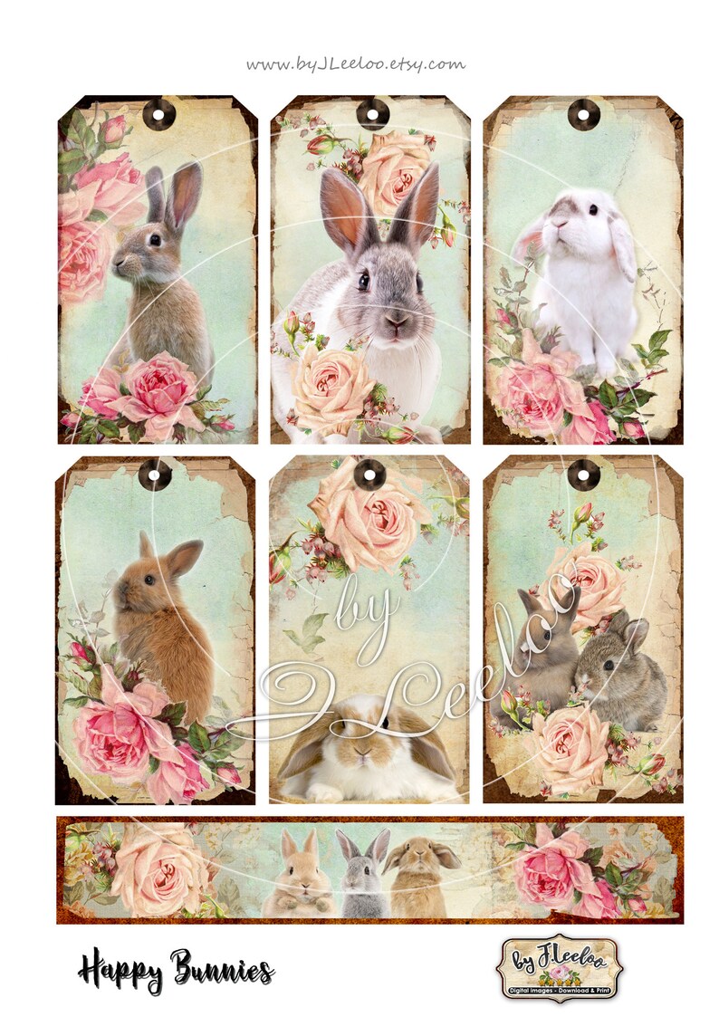 HAPPY BUNNIES Easter Tags Digital Shabby Chic Jewelry Holder - Etsy