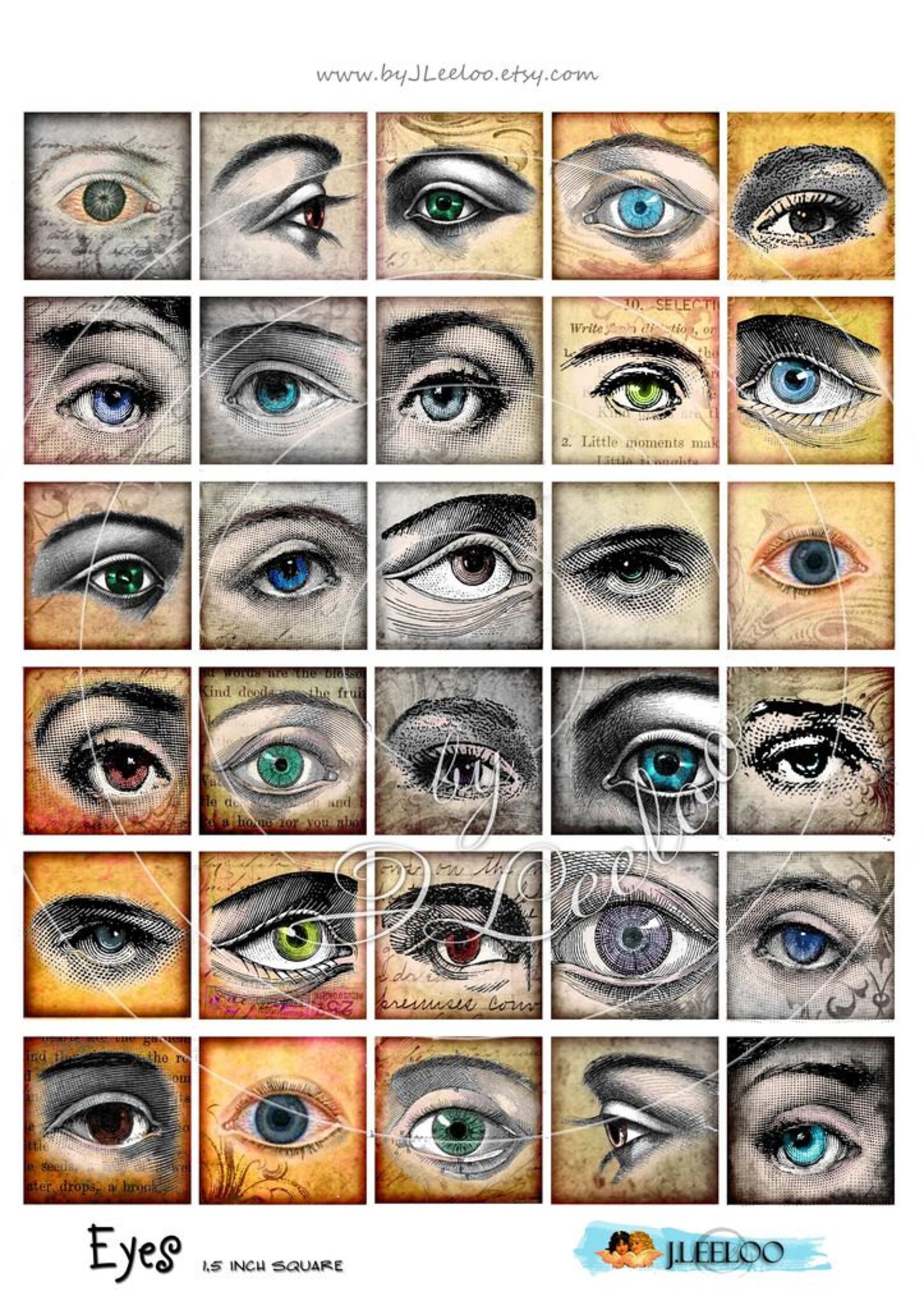 Digital Collage EYES 1.5 Inch Square for Magnet Stickers Pendant Craft ...