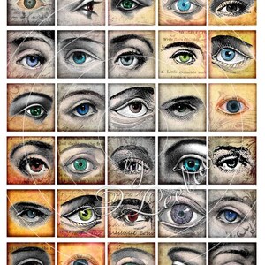 Digital Collage EYES 1.5 Inch Square for Magnet Stickers Pendant Craft ...