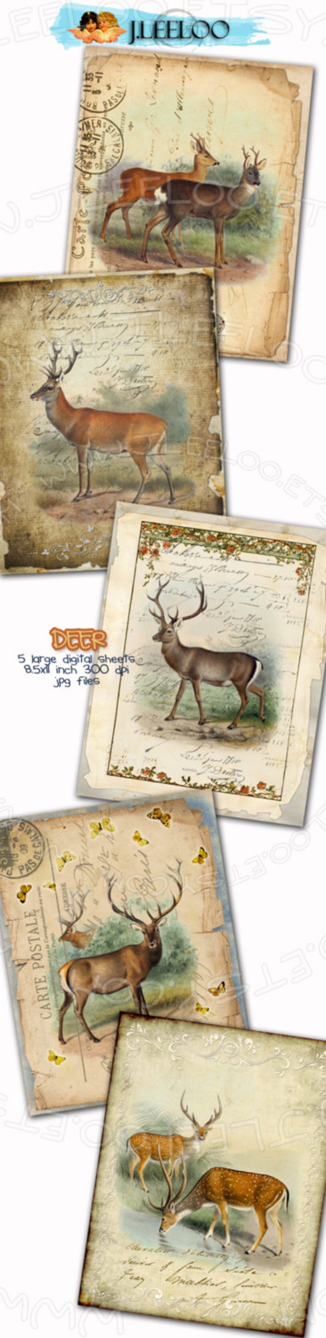 DEER 5 Collage Sheet Digital Graphics Digital Collage Sheet Invitation ...