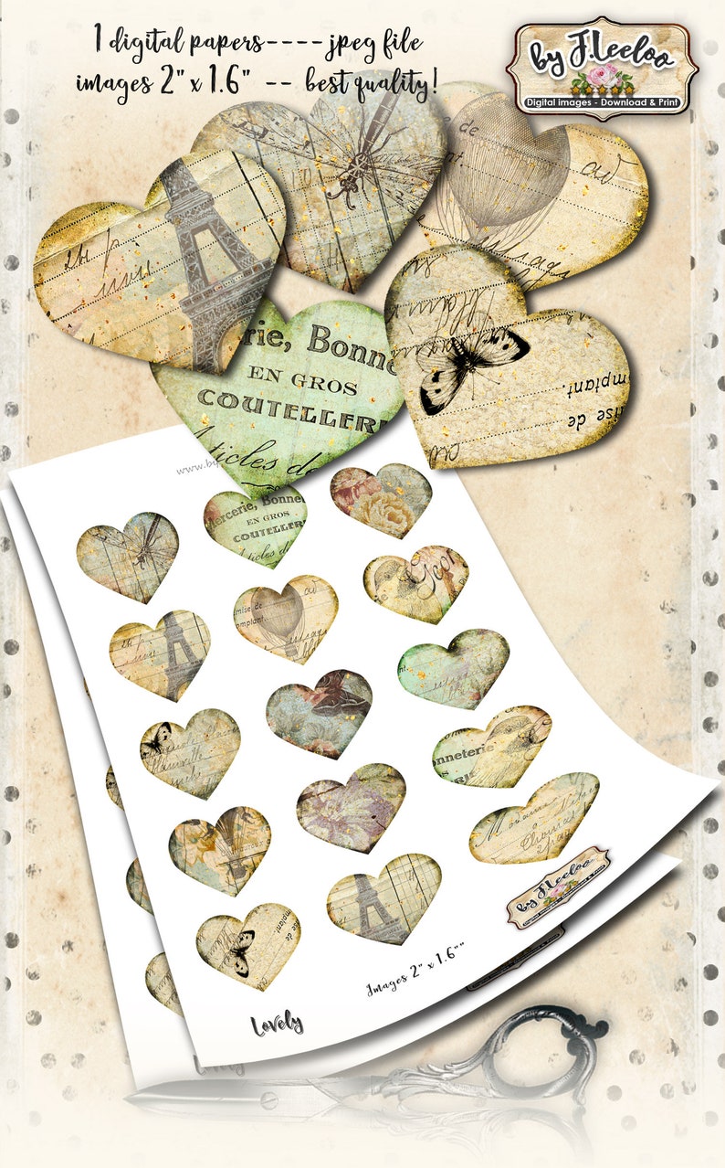 LOVELY printable vintage junk heart images for scrapbook | Etsy