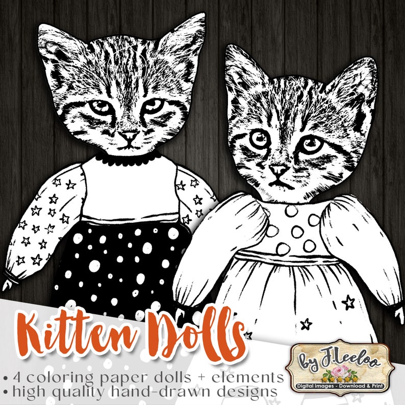 KITTEN PAPER DOLLS Coloring Articulated Altered Art Digital Collage ...