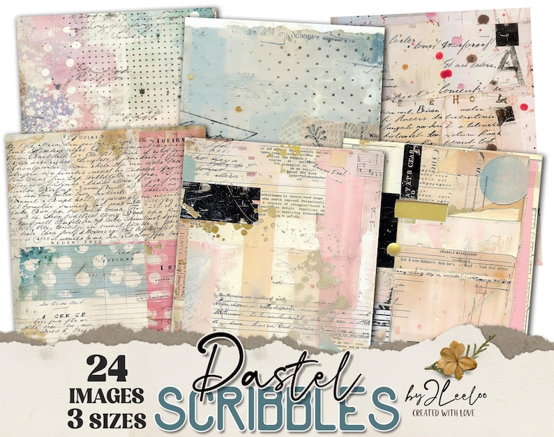 PASTEL SCRIBBLES 24 Background 3 Sizes | Junk Journal Collage Pages ...