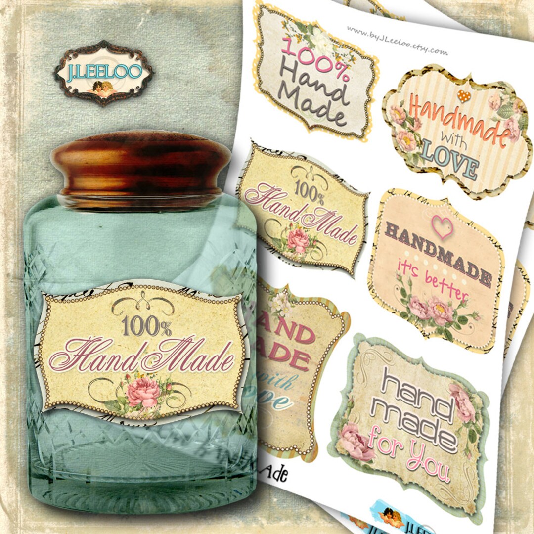 I LOVE HANDMADE Label Printable Digital Collage Sheet Paper Craft Gift ...