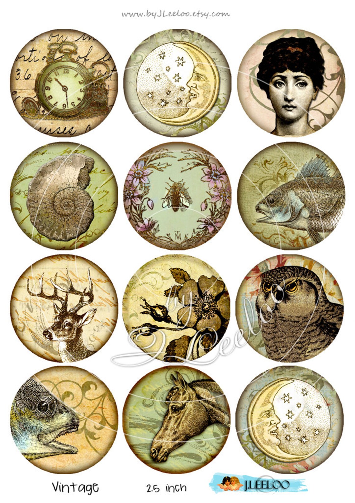 Digital Printable Sheet VINTAGE Images 2.5 Inch Circle Sheets - Etsy