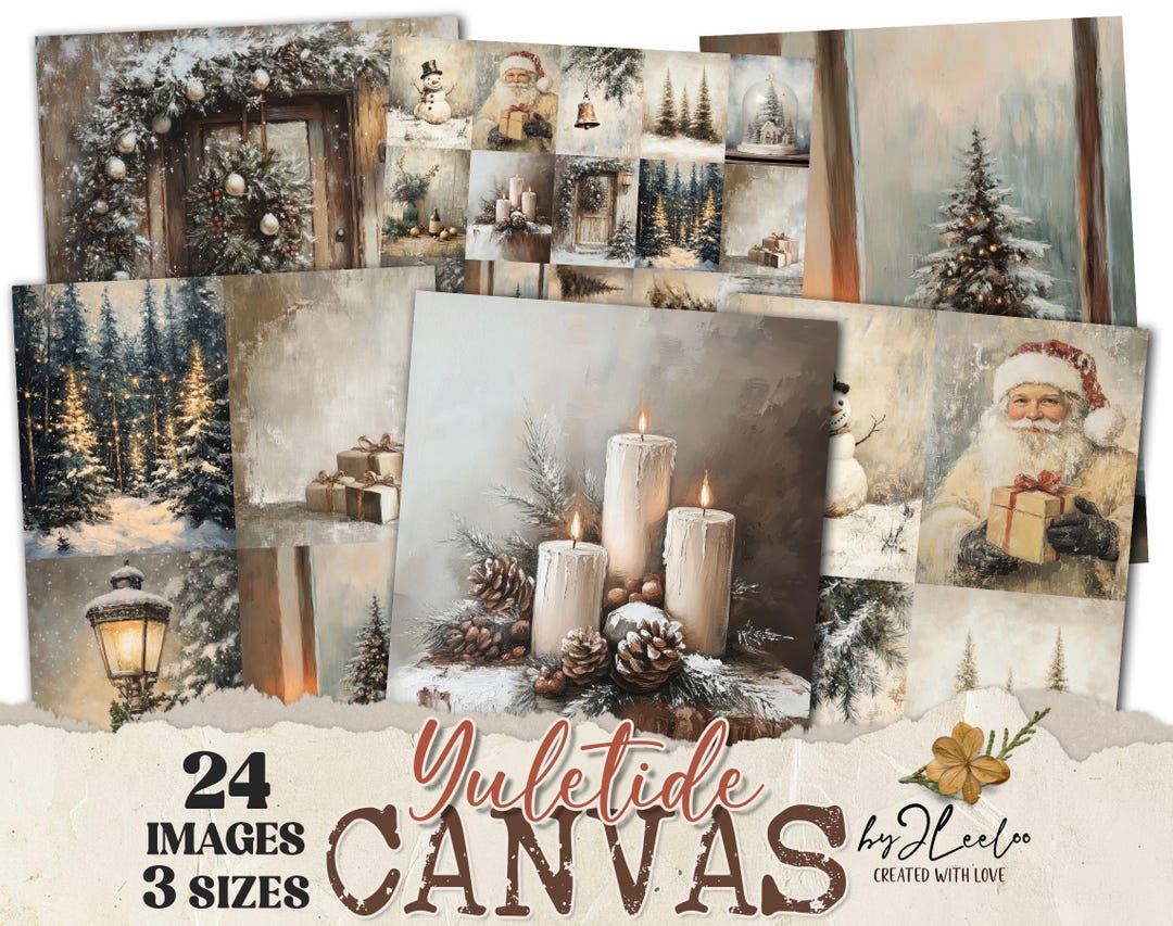 YULETIDE CANVAS 3 Sizes | Christmas Vintage Home Decoration Rustic ...