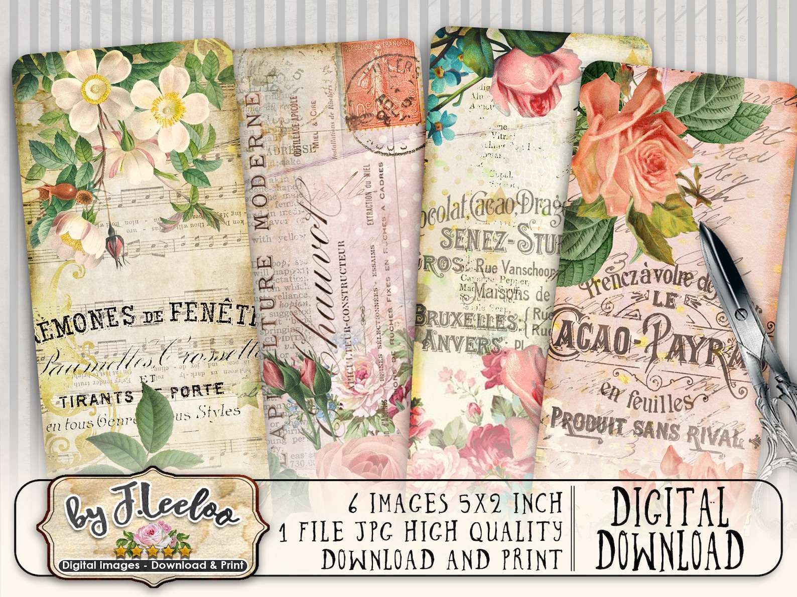 ROMANTIC BOOKMARKS printable paper victorian digital collage | Etsy