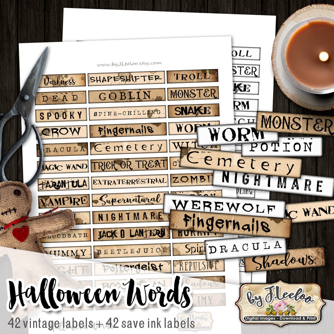 HALLOWEEN WORDS Labels Printable | Junk Journal Scary Gothic Decor ...