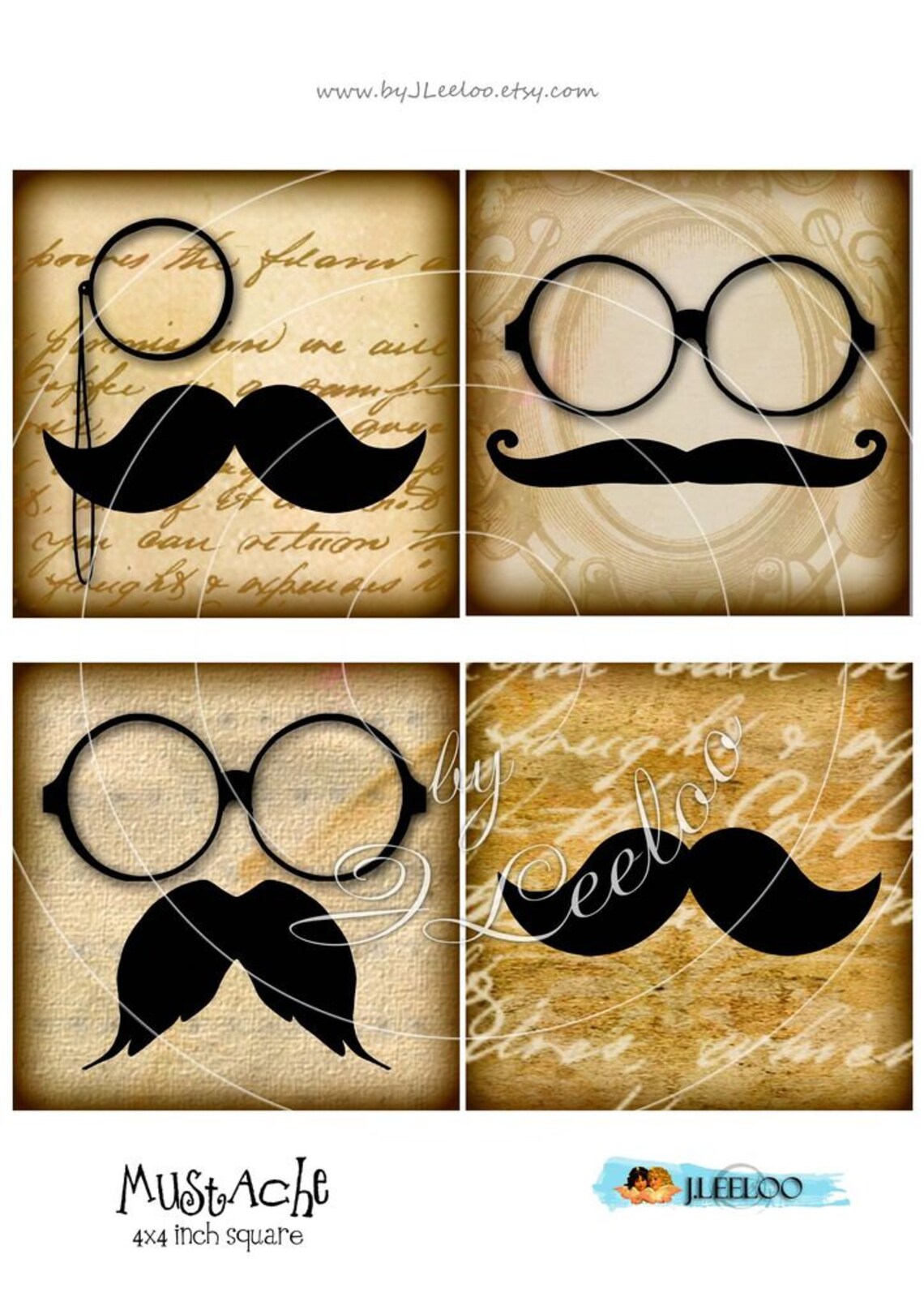 Digital Collage MUSTACHE 4x4 Inch Square Images for Coaster Jewelry ...