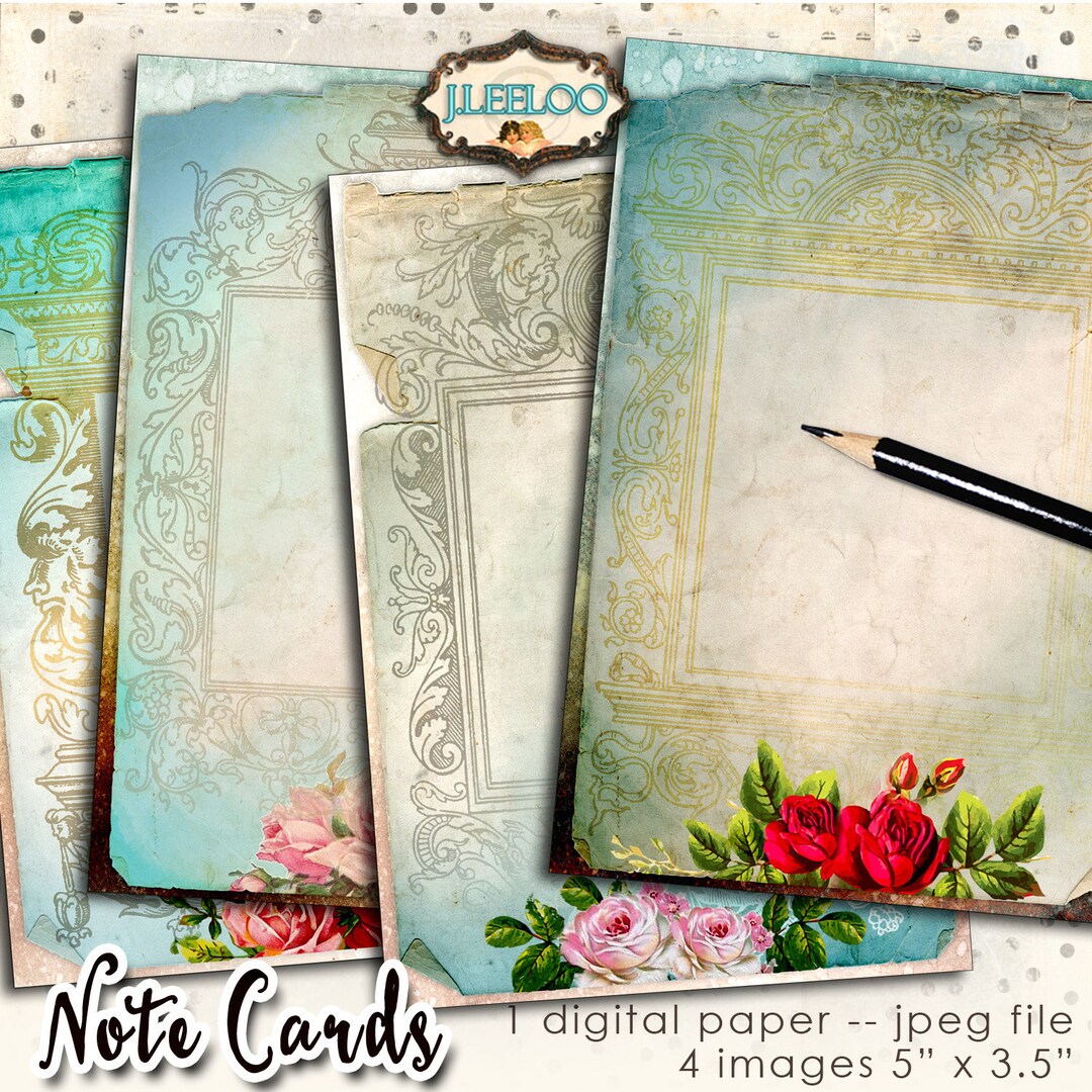 NOTE CARDS Shabby Chic Editable Digital Note Pad Ledger Journal Diary ...