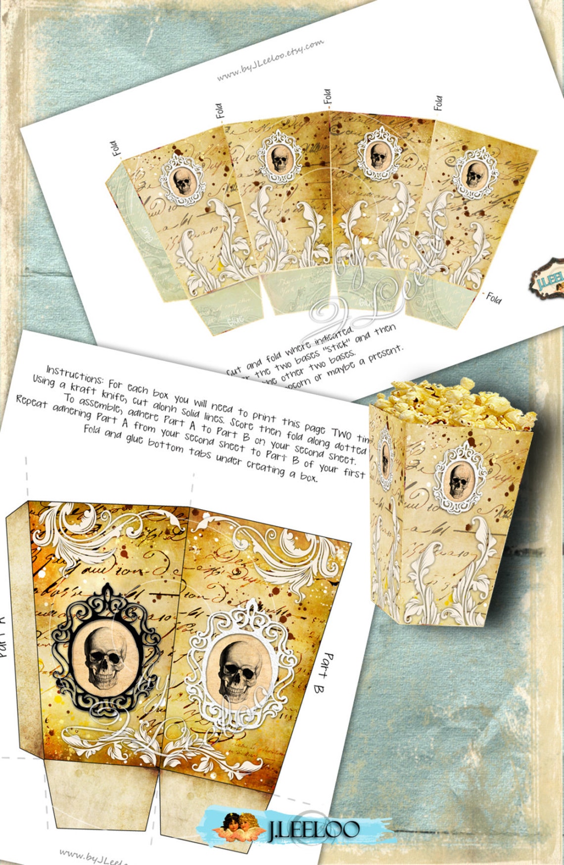 SKULL N POPCORN Digital Collage Sheet Halloween Horror Popcorn Template ...