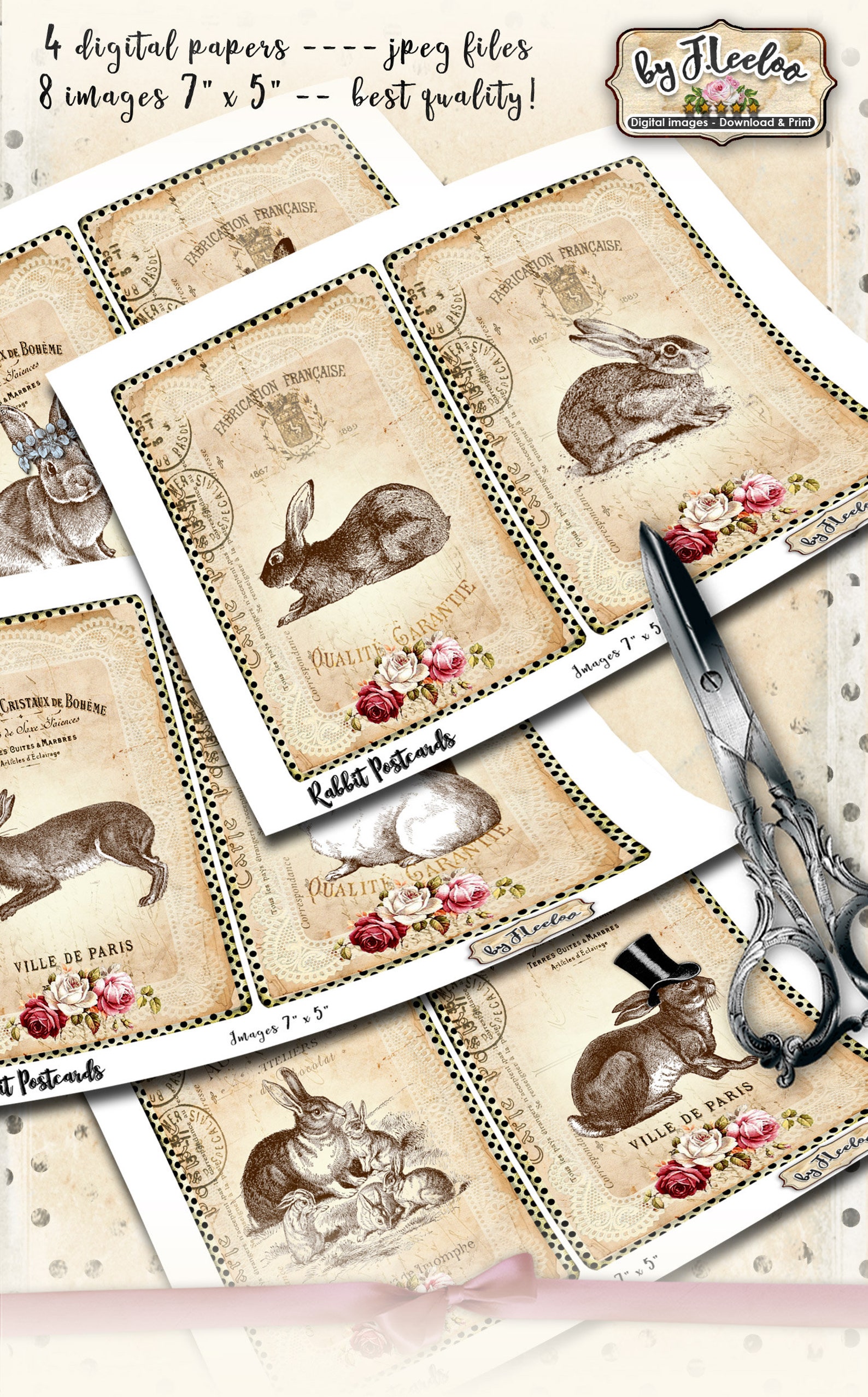 RABBIT POSTCARD Printable Easter Bunny 5x7 Inch Digital Sheet | Etsy