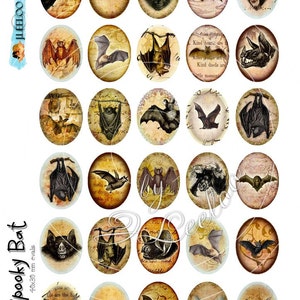 Digital Collage Sheet SPOOKY BAT 30x40mm Oval for Goth Scary Halloween ...