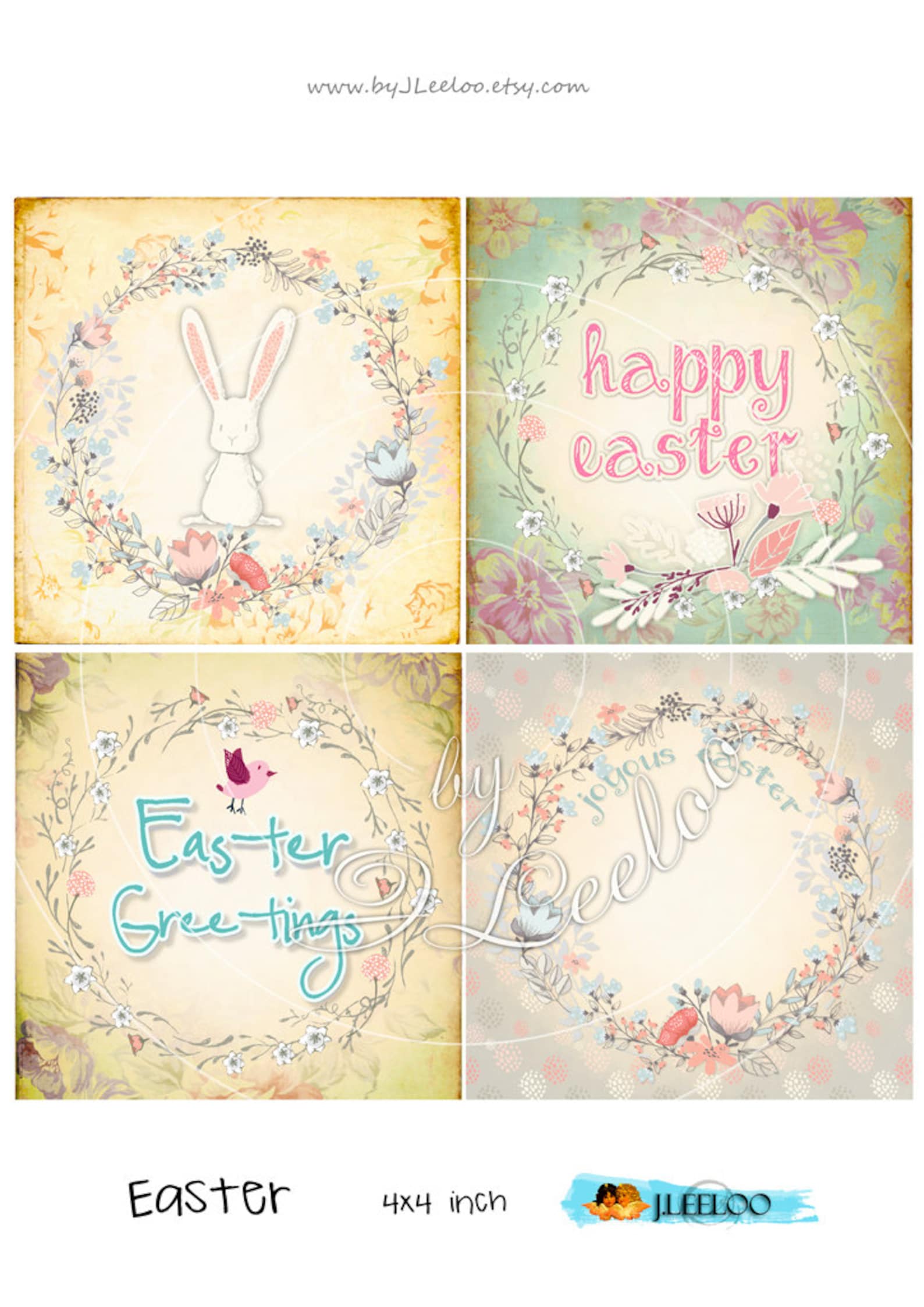 Digital Collage EASTER 4x4 Inch Square Greeting Cards Coaster - Etsy