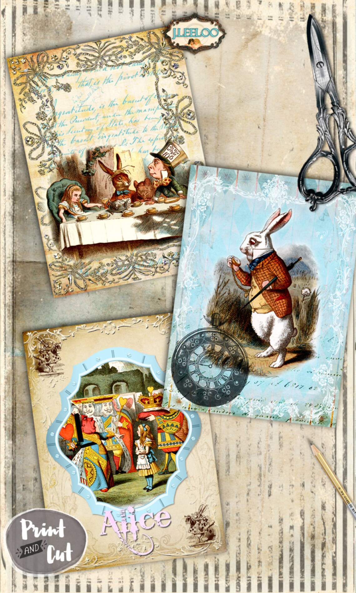 ALICE POSTCARD Printable 7x5 Inch Postcard Digital Collage - Etsy