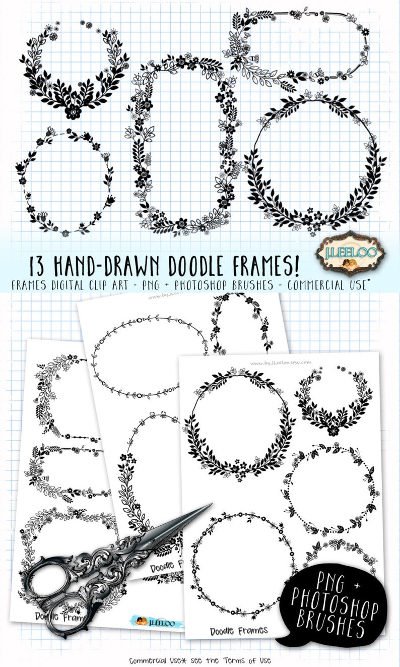 DOODLE FRAMES Digital Clip Art Printable Adorable Whimsical - Etsy