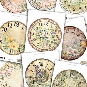 FLORAL CLOCK 8 Inch Circle Printable Clock Face Jpeg Clipart Vintage ...