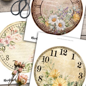 FLORAL CLOCK 8 Inch Circle Printable Clock Face Jpeg Clipart Vintage ...