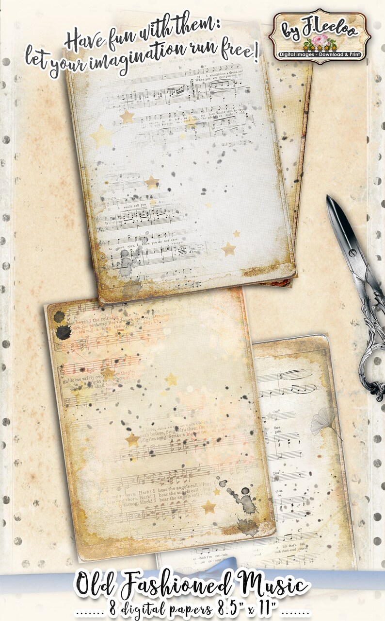 OLD FASHIONED MUSIC 8 Distressed Victorian Papers Digital Collage ...